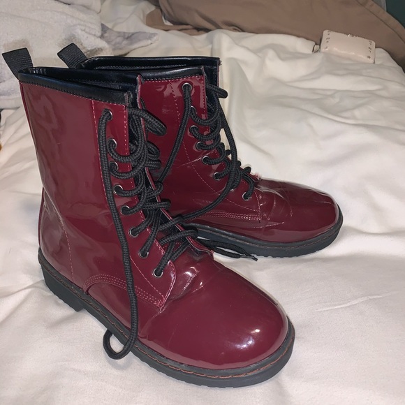 Shoes | Rubber Maroon Combat Boots | Poshmark